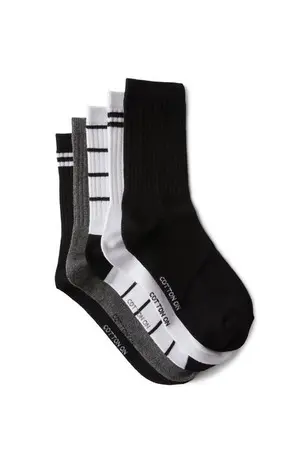 COTTON ON 5-pack Crew Socks - Black White Stripe Mix