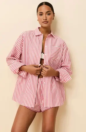 Solid & Striped The Avril Linen Blend Button-up Shirt - Lipstick Red