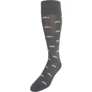 Trafalgar Penelope's Flying Pigs Over-the-calf Mercerized Cotton Novelty Socks - Grey