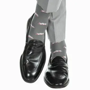 Trafalgar Penelope's Flying Pigs Over-the-calf Mercerized Cotton Novelty Socks - Grey