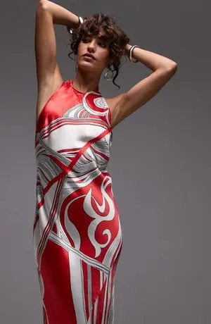 Topshop Satin Halter Maxi Dress