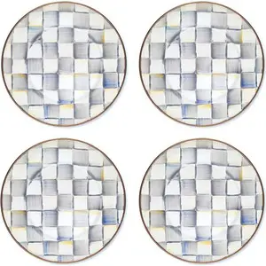 MACKENZIE-CHILDS Sterling Check® Set Of 4 Salad Plates - Grey/ White