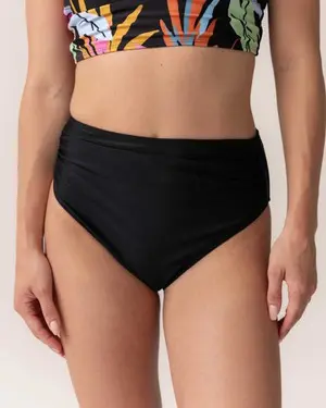 NANI High-rise Ruched Bikini Bottom - Black