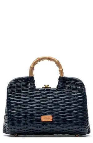 FRANCES VALENTINE Buzzy Woven Wicker Top Handle Bag - Navy