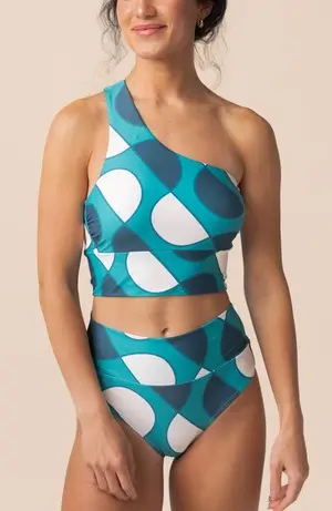 NANI One Shoulder Crop Swim Top - Riptide