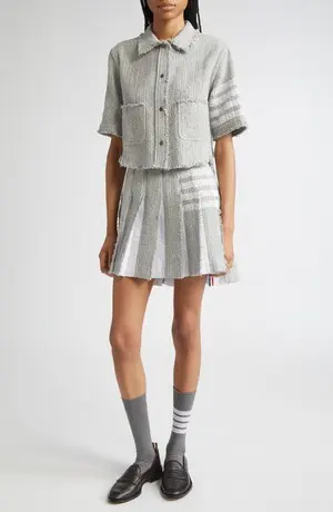 Thom Browne 4-bar Short Sleeve Eyelash Tweed Crop Shirt Jacket