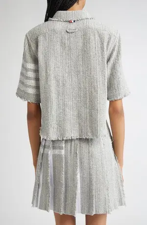 Thom Browne 4-bar Short Sleeve Eyelash Tweed Crop Shirt Jacket