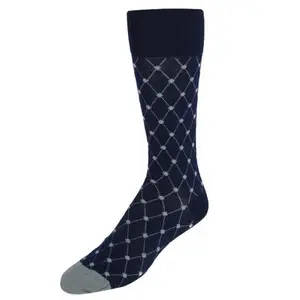 Trafalgar Ciel Diamond Patterned Merino Wool Mid-Calf Socks Navy Blue And Grey
