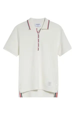 Thom Browne Stripe Trim Waffle Stitch Polo