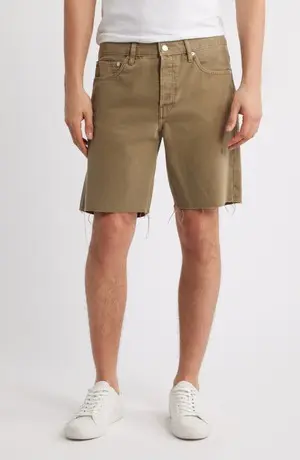 FRAME Raw Hem Relaxed Denim Shorts - Light Brown