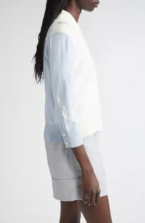 Thom Browne 4-bar Feather Intarsia Three Quarter Sleeve Cardigan