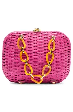FRANCES VALENTINE Wicker Basket Top Handle Bag - Pink