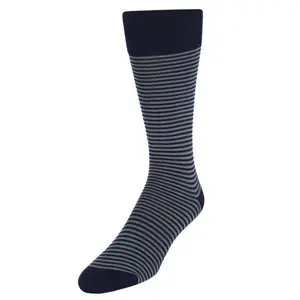 Trafalgar Carvel Striped Patterned Mid-calf Socks - Navy Blue And Grey Stripes
