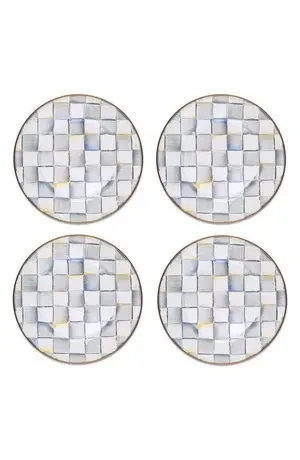 MACKENZIE-CHILDS Sterling Check® Set Of 4 Dinner Plates - Grey/ White