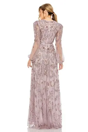 Mac Duggal Embellished A-line Gown With Puff Sleeves