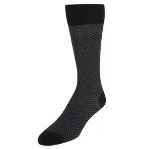 Trafalgar Holden Herringbone Mid-Calf Pima Cotton Socks Black And Charcoal Herringbone