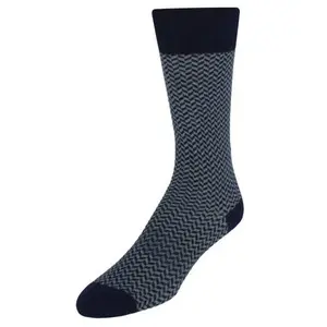 Trafalgar Holden Herringbone Mid-Calf Pima Cotton Socks Navy Blue And Grey Herrinbone