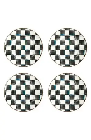 MACKENZIE-CHILDS Courtly Check Set Of 4 Enamel Salad Plates - Black/ White
