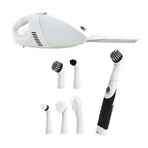 PURSONIC Deep Cleaning Duo Bundle Cordless Power Scrubber Cleaning Brush + Car Vacuum Cleaner - White