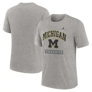 JORDAN BRAND Michigan Wolverines Arch Over Logo Tri-blend T-shirt - Heather Gray