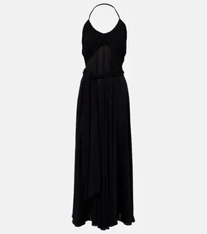 Alaïa Cross Draped Gathered Maxi Dress - Black
