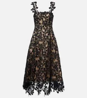 Oscar De La Renta Lace Guipure Cocktail Dress - Black