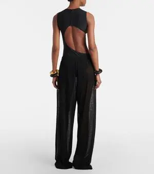 Alaïa Sheer Linen And Silk Wide-leg Pants - Black