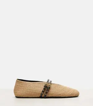 Alaïa Leather-trimmed Straw Ballet Flats - Beige