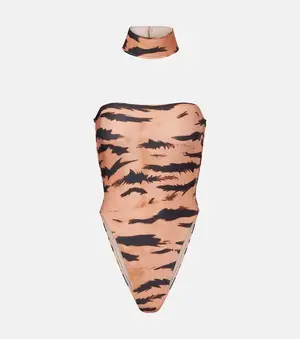 ADRIANA DEGREAS X Sabine Getty Printed Strapless Swimsuit - Brown