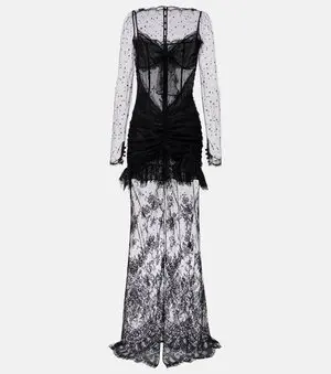 Alessandra Rich Sheer Lace Gown - Black