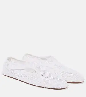 Alaïa Flex Leather-trimmed Mesh Ballet Flats - White