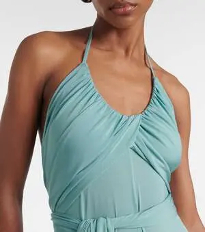 Alaïa Draped Halterneck Maxi Dress - Blue