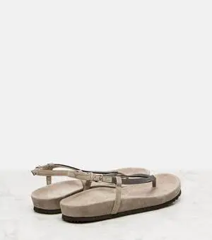 Brunello Cucinelli Monili Suede Thong Sandals - Grey