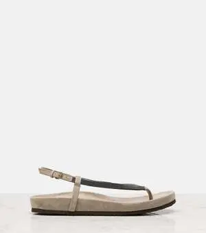 Brunello Cucinelli Monili Suede Thong Sandals - Grey