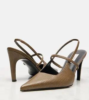 TOTEME 85 Lizard-effect Leather Slingback Pumps - Green
