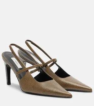 TOTEME 85 Lizard-effect Leather Slingback Pumps - Green