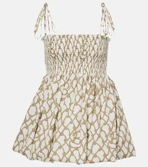 Burberry Knot Shirred Cotton Minidress - Beige