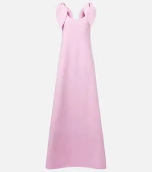 Oscar De La Renta Bow-detail Wool-blend Maxi Dress - Pink