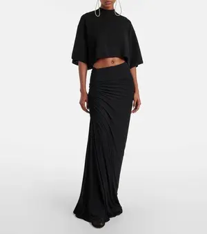 Alaïa Cropped Cotton-blend T-shirt - Black