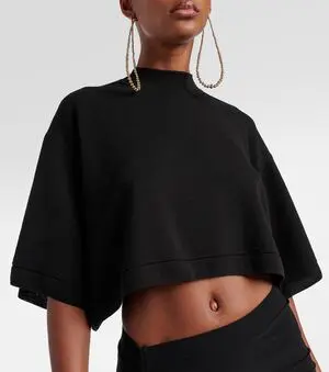 Alaïa Cropped Cotton-blend T-shirt - Black