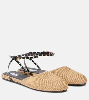 Alaïa Leather-trimmed Raffia Flats - Neutrals