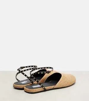 Alaïa Leather-trimmed Raffia Flats - Neutrals
