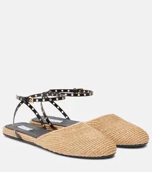 Alaïa Leather-trimmed Raffia Flats - Neutrals