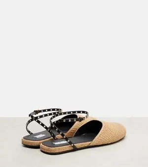 Alaïa Leather-trimmed Raffia Flats - Neutrals