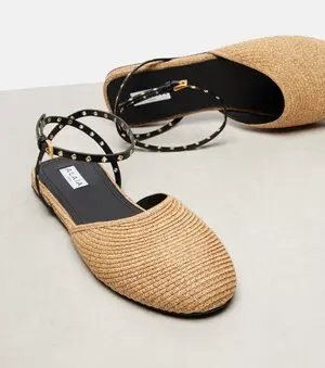 Alaïa Leather-trimmed Raffia Flats - Neutrals