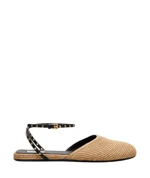 Alaïa Leather-Trimmed Raffia Flats Neutrals
