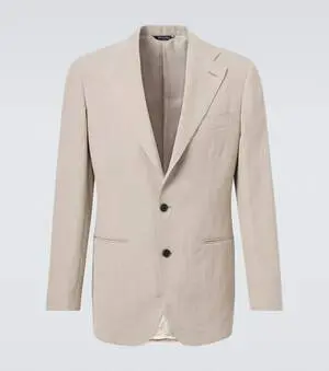 SAMAN AMEL Single-breasted Linen Suit Jacket - Beige