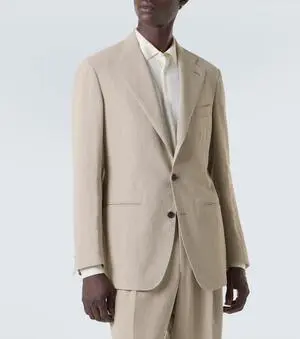 SAMAN AMEL Single-breasted Linen Suit Jacket - Beige