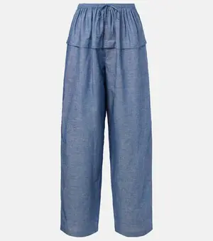 Alaïa Cotton And Linen Wide-leg Pants - Blue