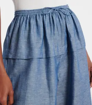 Alaïa Cotton And Linen Wide-leg Pants - Blue
